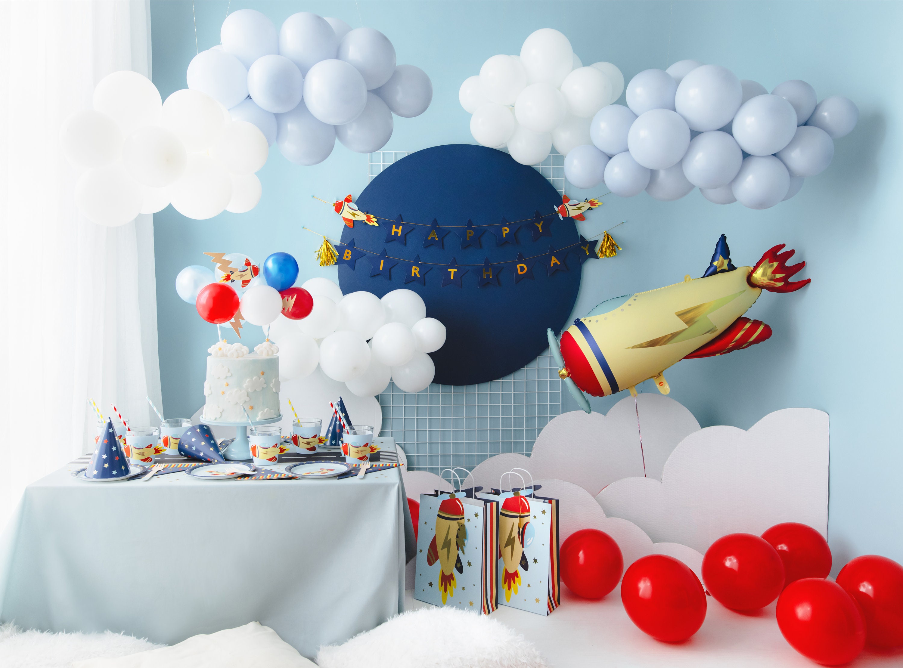 Airplane Birthday Banner - Pilot Party Supplies, Vintage Airplane Party ...