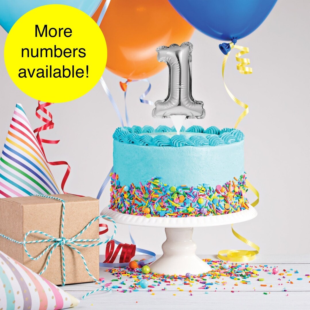 Balloon Cake Topper - Birthday Cake Topper, Silver Balloon Cake Topper ...