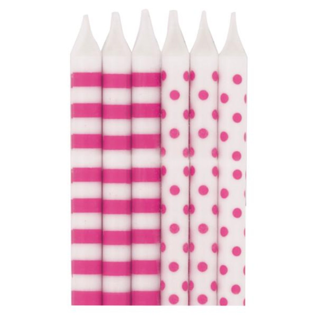 Pink Striped & Polka Dot Birthday Candles – 3.25" Tall, 12 Count Party ...