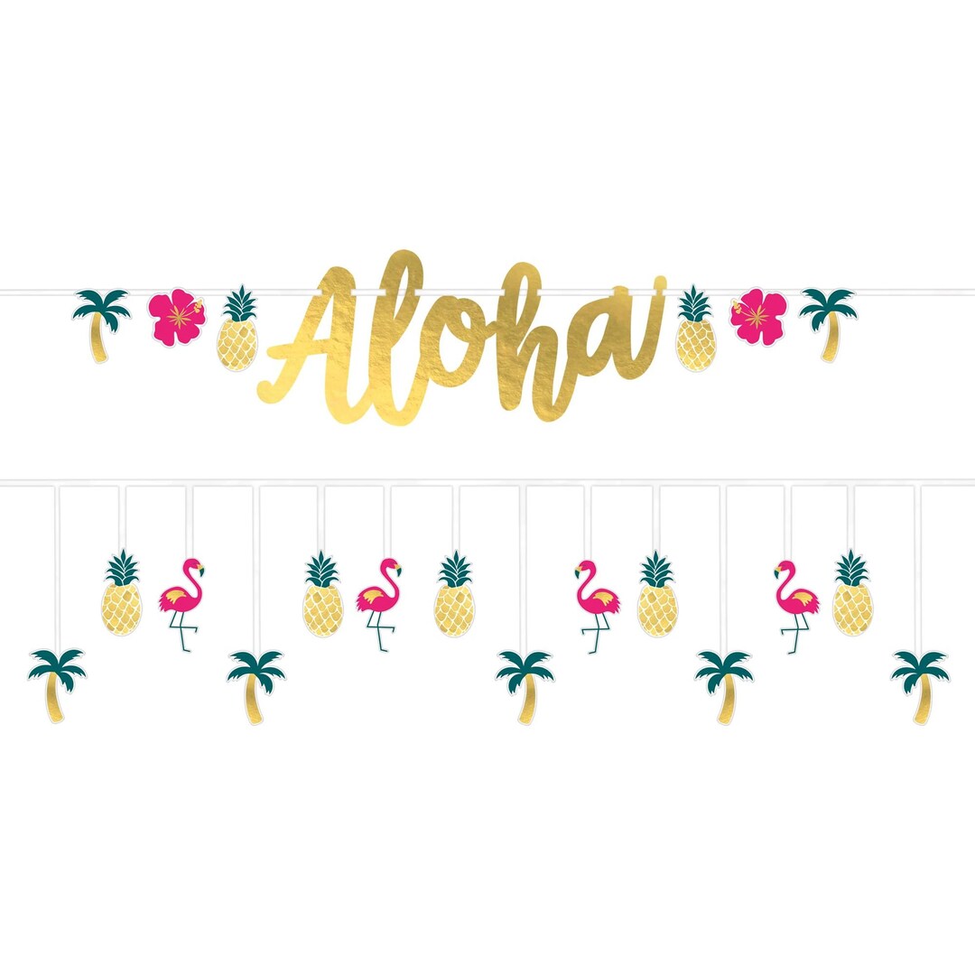 Aloha Party Banner - Tropical Birthday Banner, Flamingo Party Supplies ...