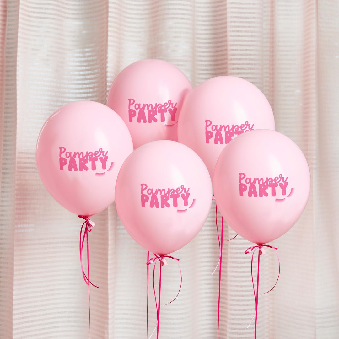 Pamper Party Balloons – 5 Pink 12" Latex Balloons for Spa Birthday ...
