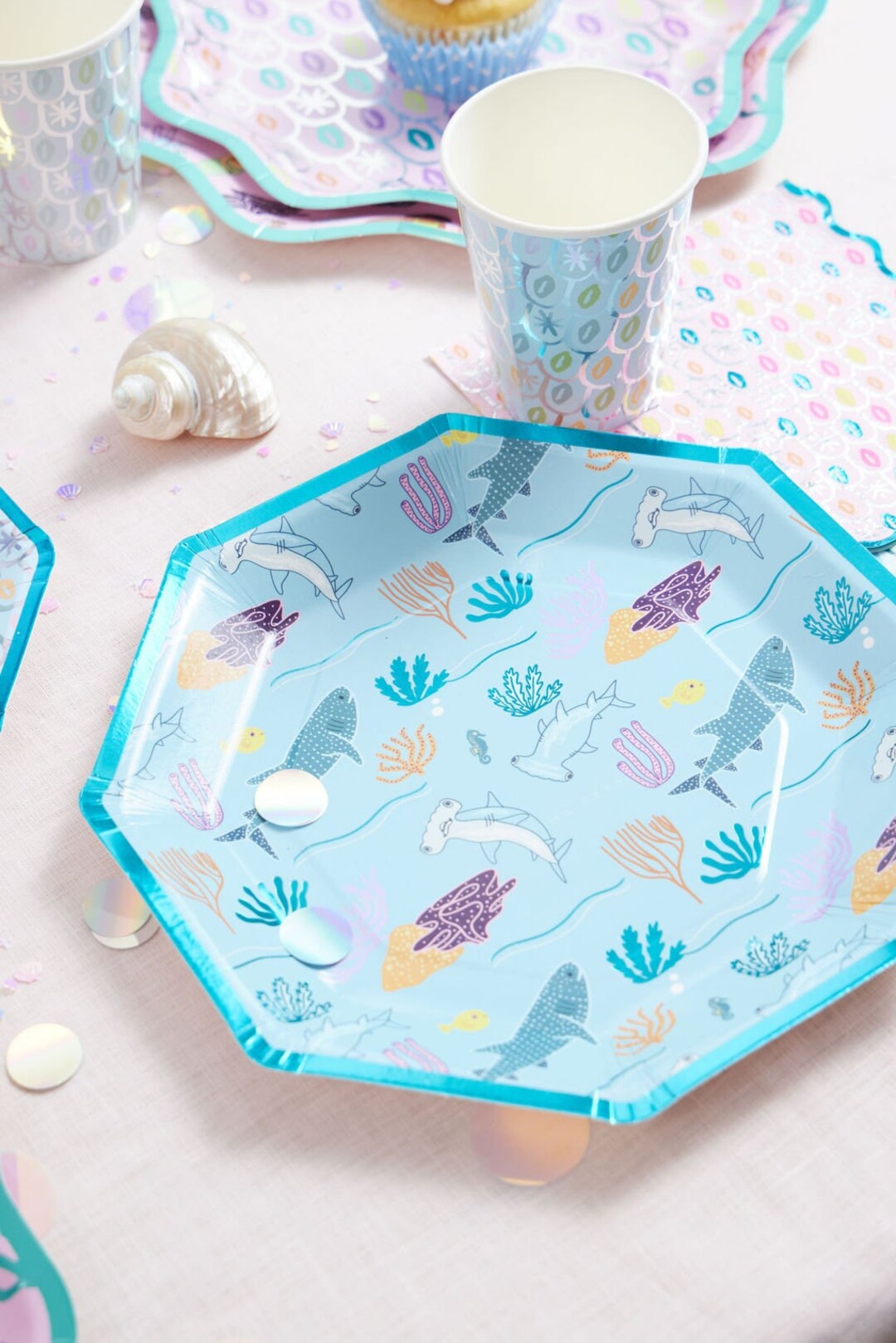 Ocean Sharks Party Plates - Shark Birthday Decorations, Beach Party ...