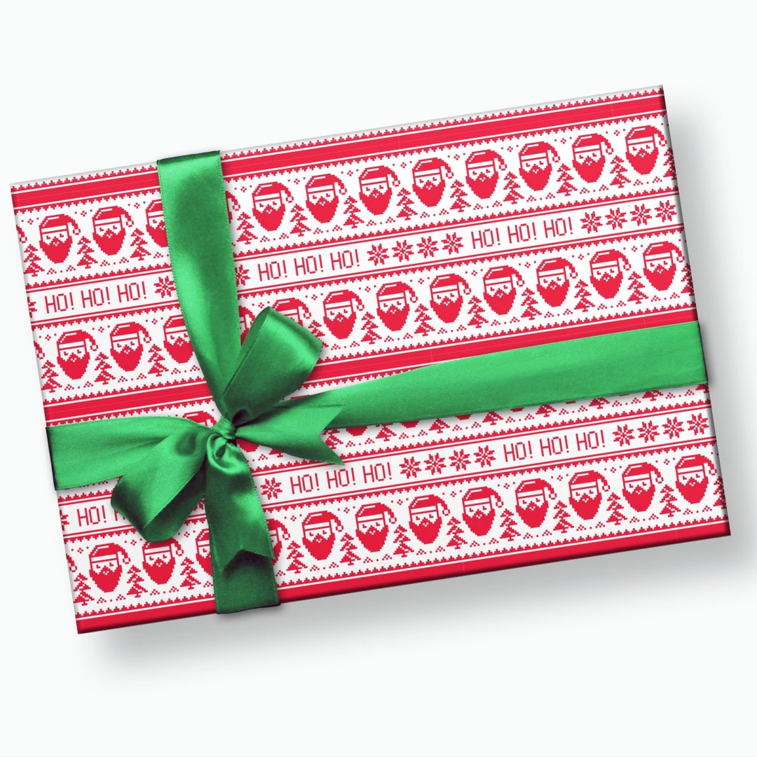 Santa Wrapping Paper - Ugly Sweater Party, Santa Gift Wrap, Holiday ...