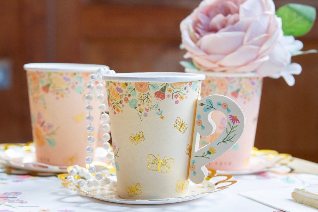 Floral Tea Party Cups & Saucers 8ct - Garden Birthday Decorations ...