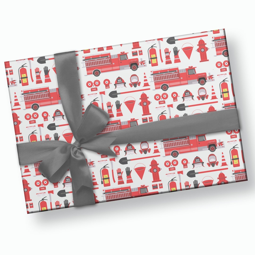 Firefighter Wrapping Paper - Firefighter Gift, Firefighter Birthday ...