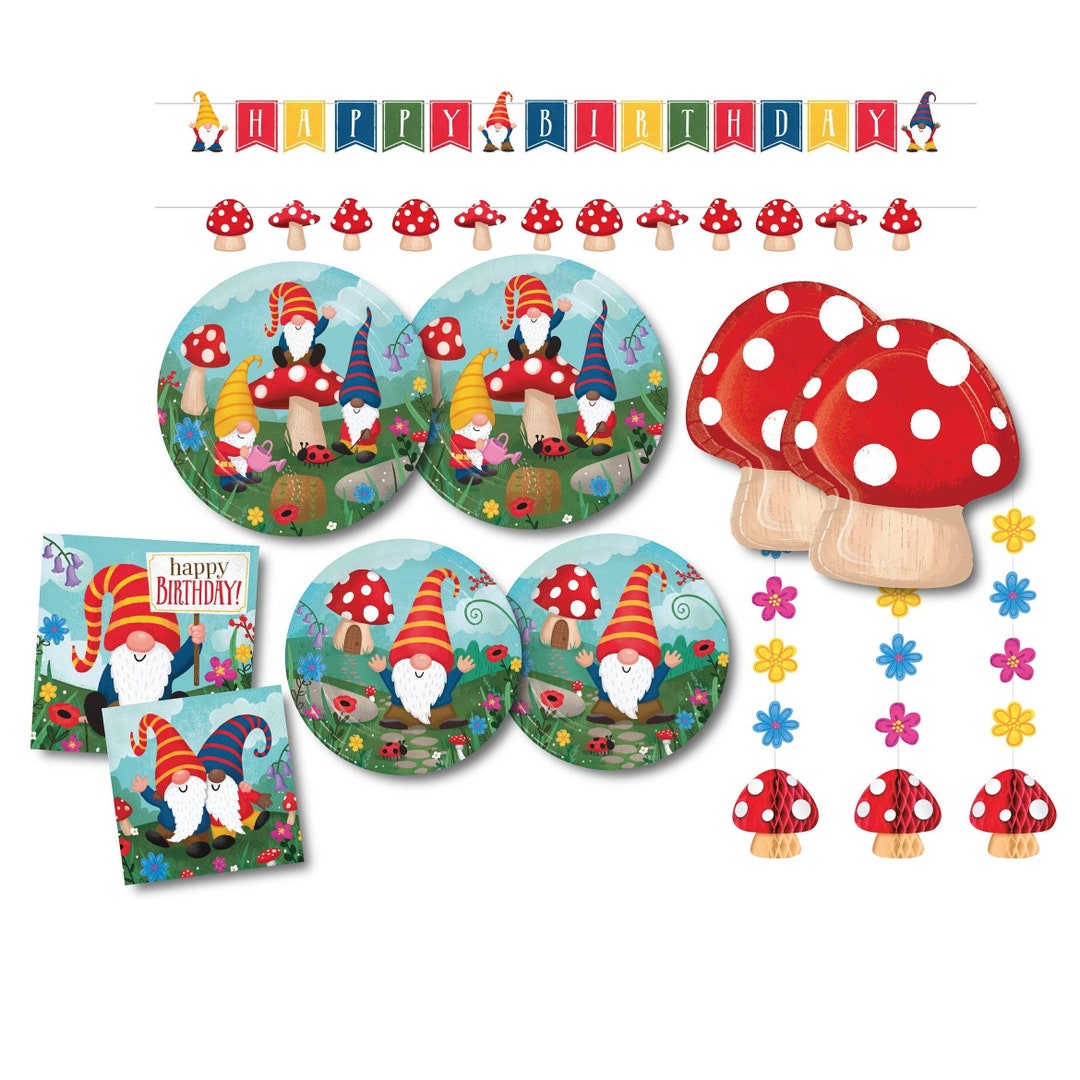 Gnome Party Supplies - Enchanted Forest Party Decorations, Paper Plates ...