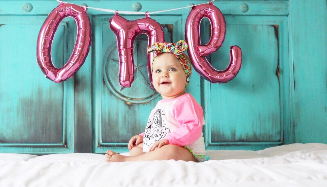 Balloon Banner - Pink One Balloon, First Birthday Balloons, Girl 1st ...