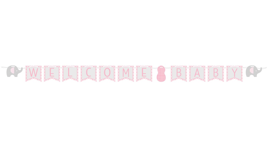 Elephant Banner - Pink Elephant Baby Shower Decorations, Baby Banner ...
