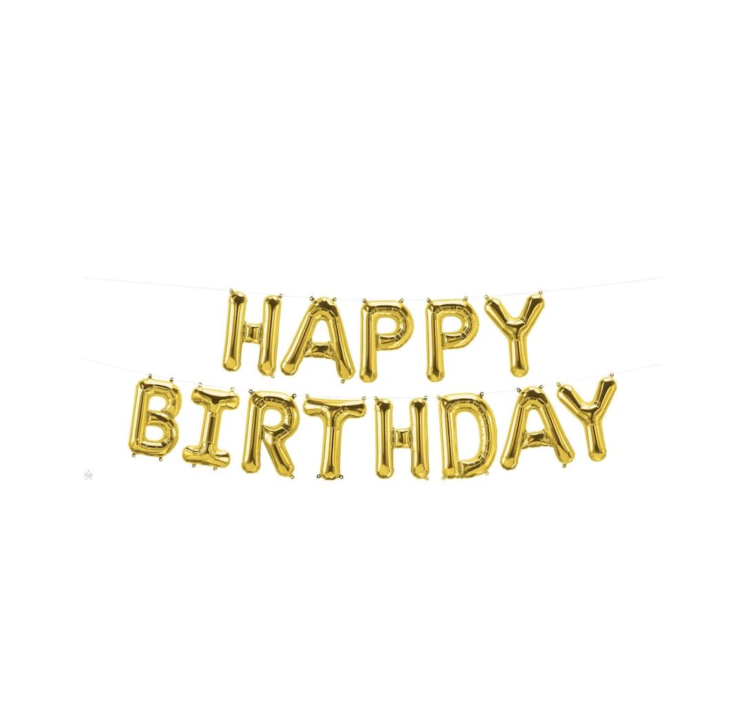 Gold Happy Birthday Balloon Banner - Birthday Decorations, Gold Party ...