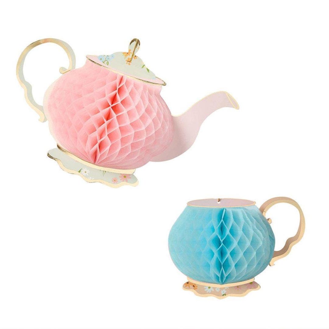 Tea Party Teapot & Teacup Decorations – 2ct Honeycomb Centerpieces or ...