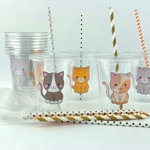 Cat Themed Party Cups, Kids Birthday Decor, Disposable Drinkware, Favor ...