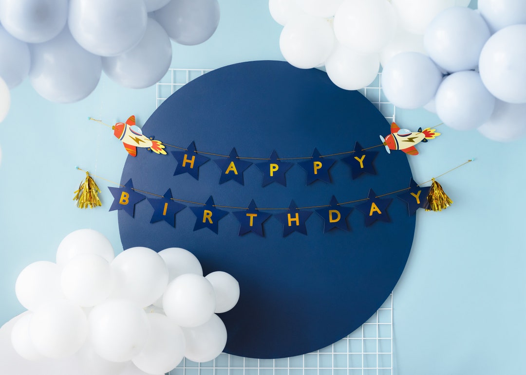 Airplane Birthday Banner - Pilot Party Supplies, Vintage Airplane Party ...