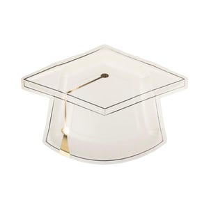 White Graduation Cap Plates 8ct – Shaped Paper Plates for Graduation ...