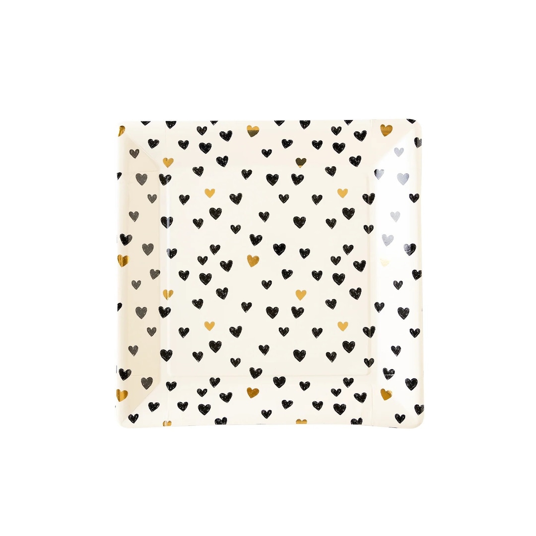 Black & Gold Hearts Plates - Bachelorette Party Plates, Valentines ...