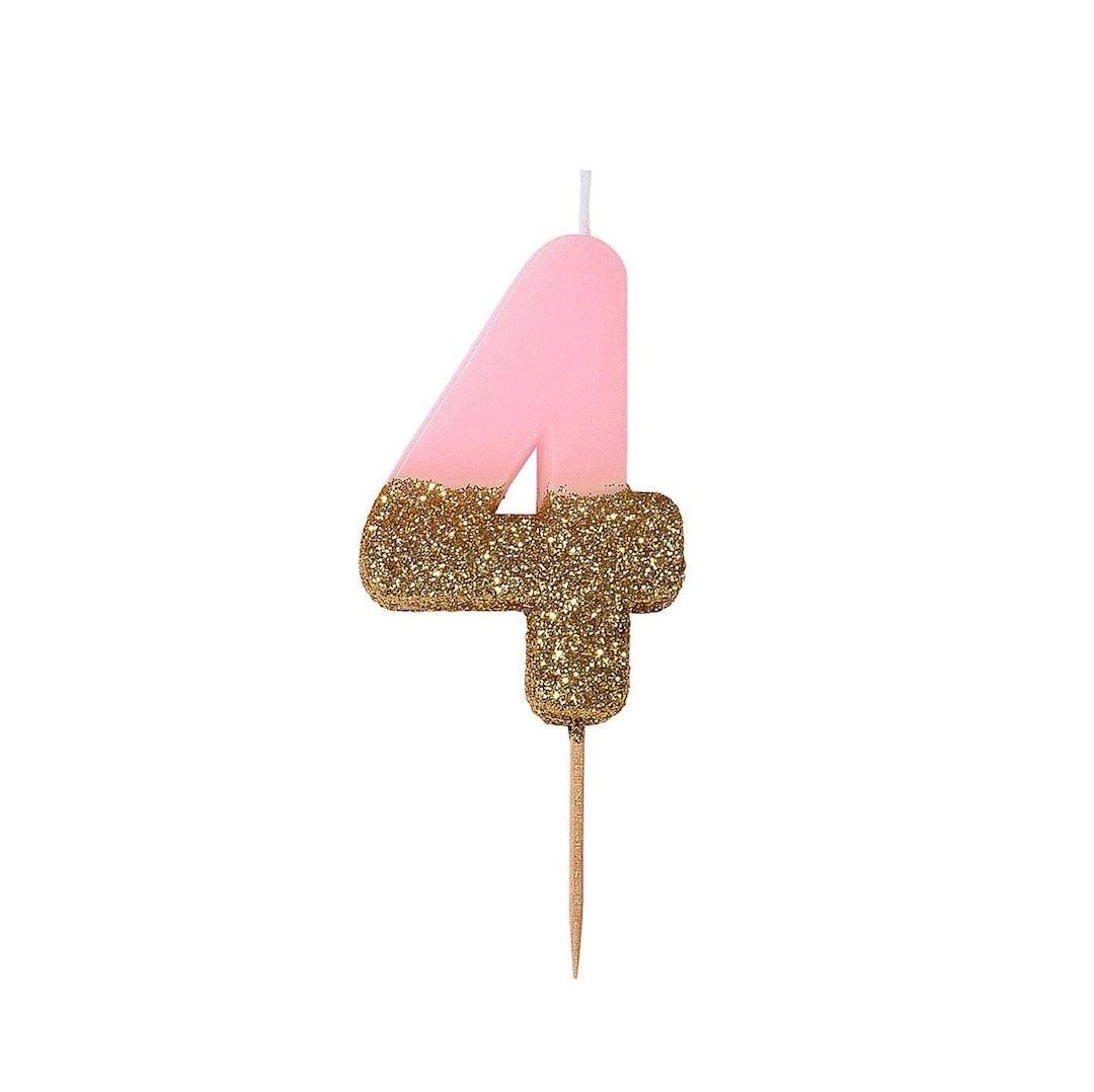 Pink 4th Birthday Candle - Number Four Candle, Glitter Candles, Sparkly ...