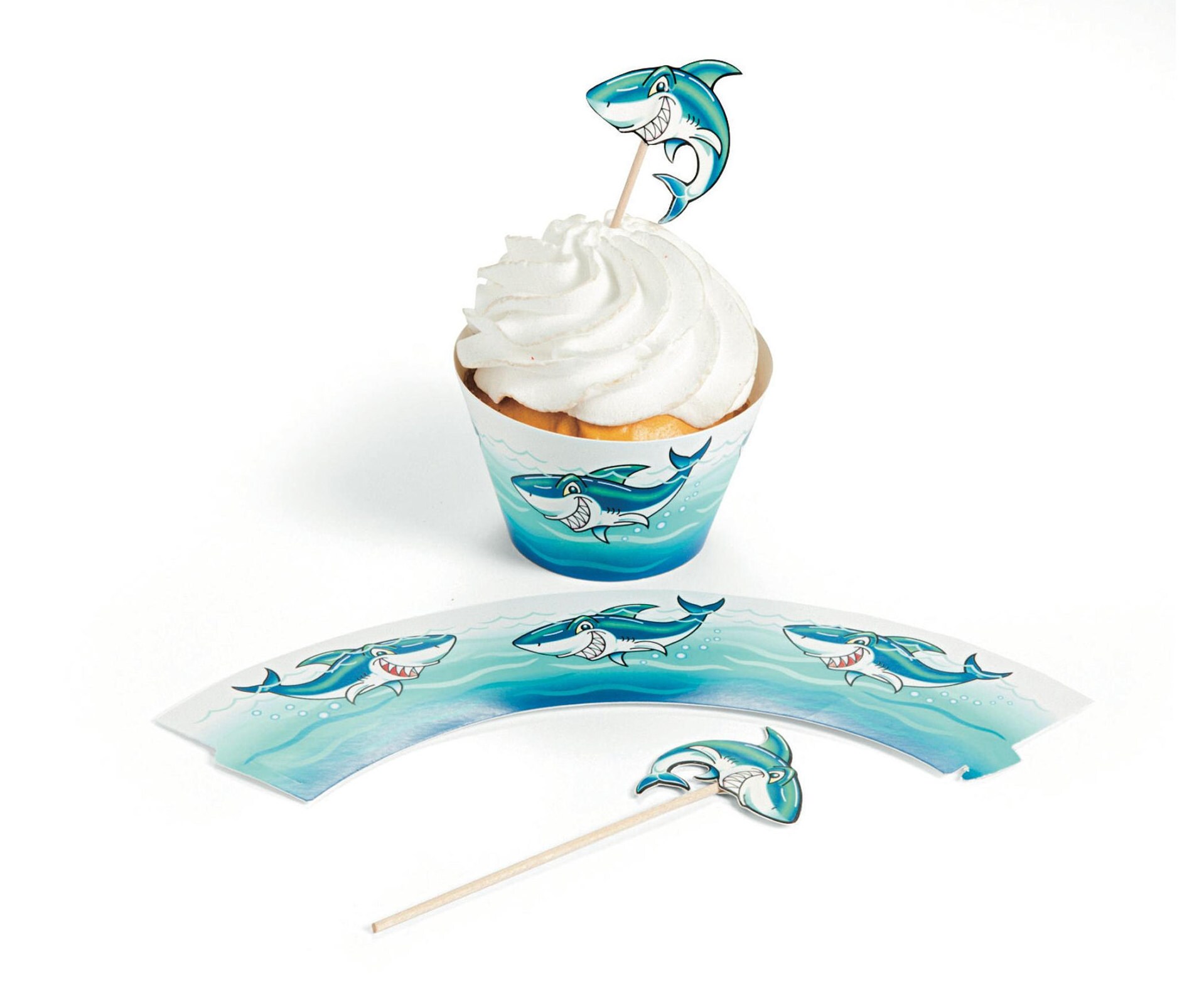 50 Shark Cupcake Picks With Wrappers Shark Party Shark - Etsy
