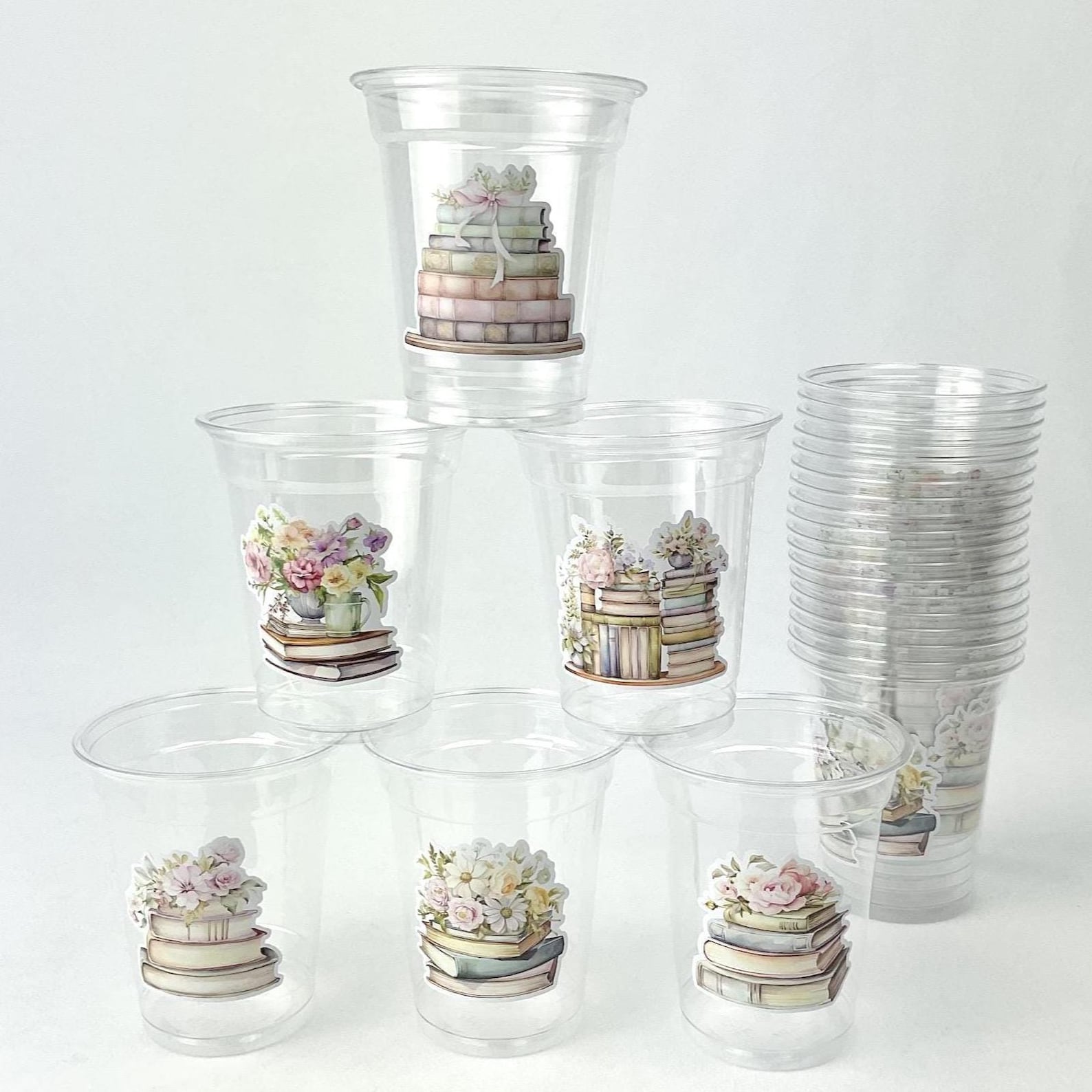 Floral Book Party Cups 24ct 12oz Plastic Cups – Library Theme New ...