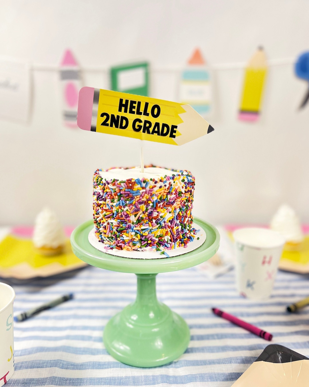Custom Pencil Cake Topper - Back to School Party Decor, Classroom Party ...