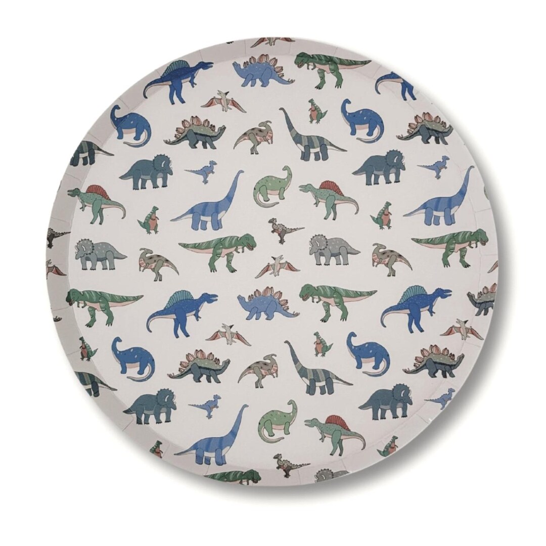 Dinosaur Cake Plates 12ct Dino Paper Plates 7" Cake Size Green & Blue ...