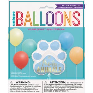 Paw Print Balloon Bouquet – 21" Pawty Animals Foil Balloon With Latex ...