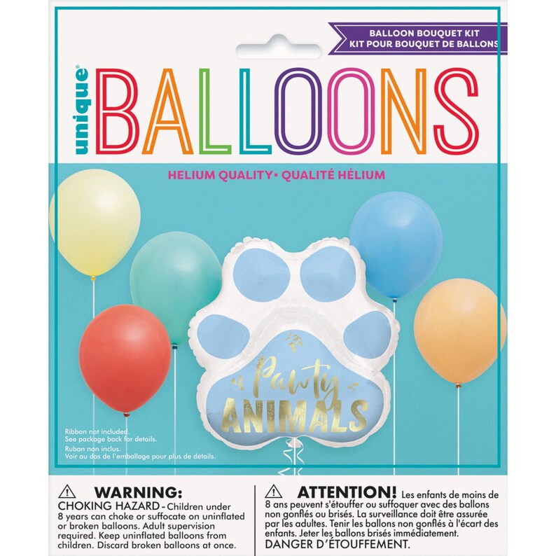 Paw Print Balloon Bouquet – 21" Pawty Animals Foil Balloon With Latex ...