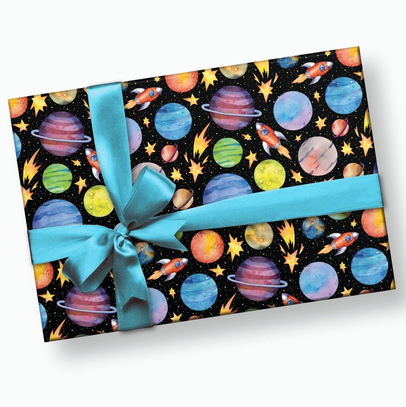 Space Gift Wrap - Planet Wrapping Paper, Space Party, Galaxy Party ...