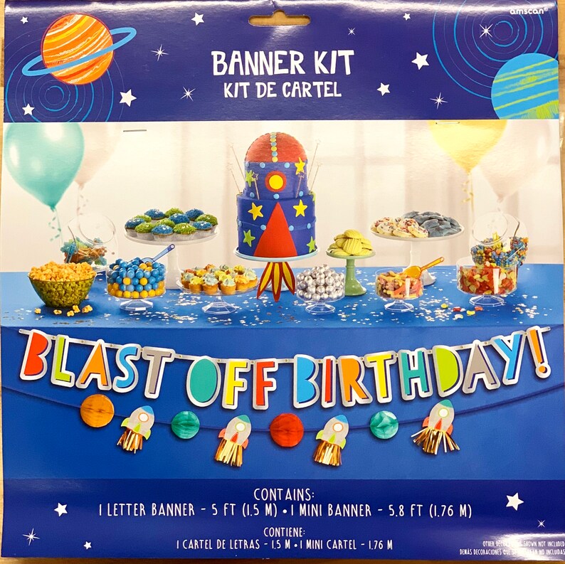 Blast off Birthday Banner Space Party Decorations Party | Etsy
