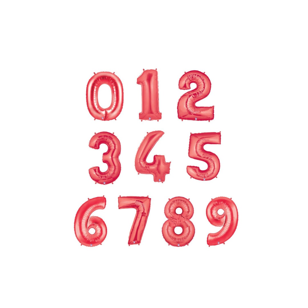 40" Jumbo Red Number Balloons - Age Balloons, Birthday Balloons, Red ...
