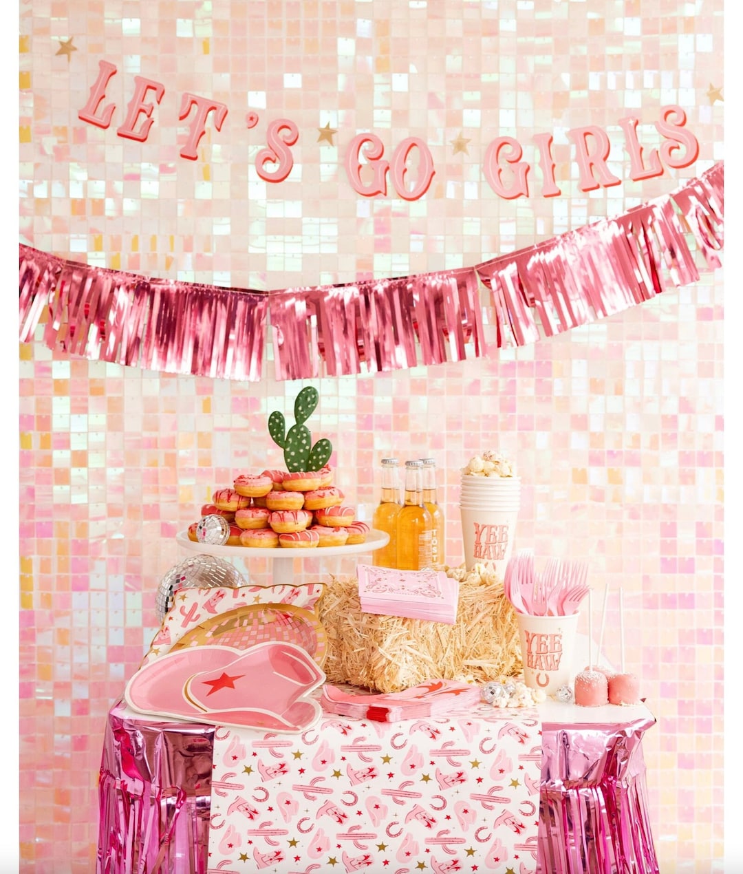 Let's Go Girls Banner Set, Pink Cowgirl Bachelorette Party, Last Disco ...