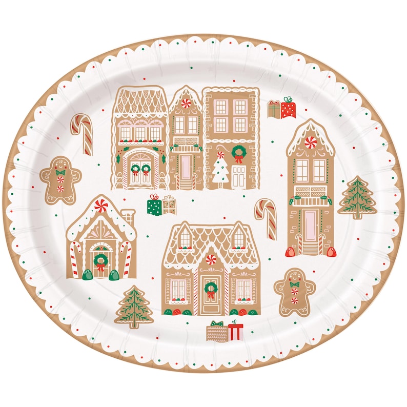 Gingerbread Paper Serving Plates 8ct - Large 12" Oval Disposable ...