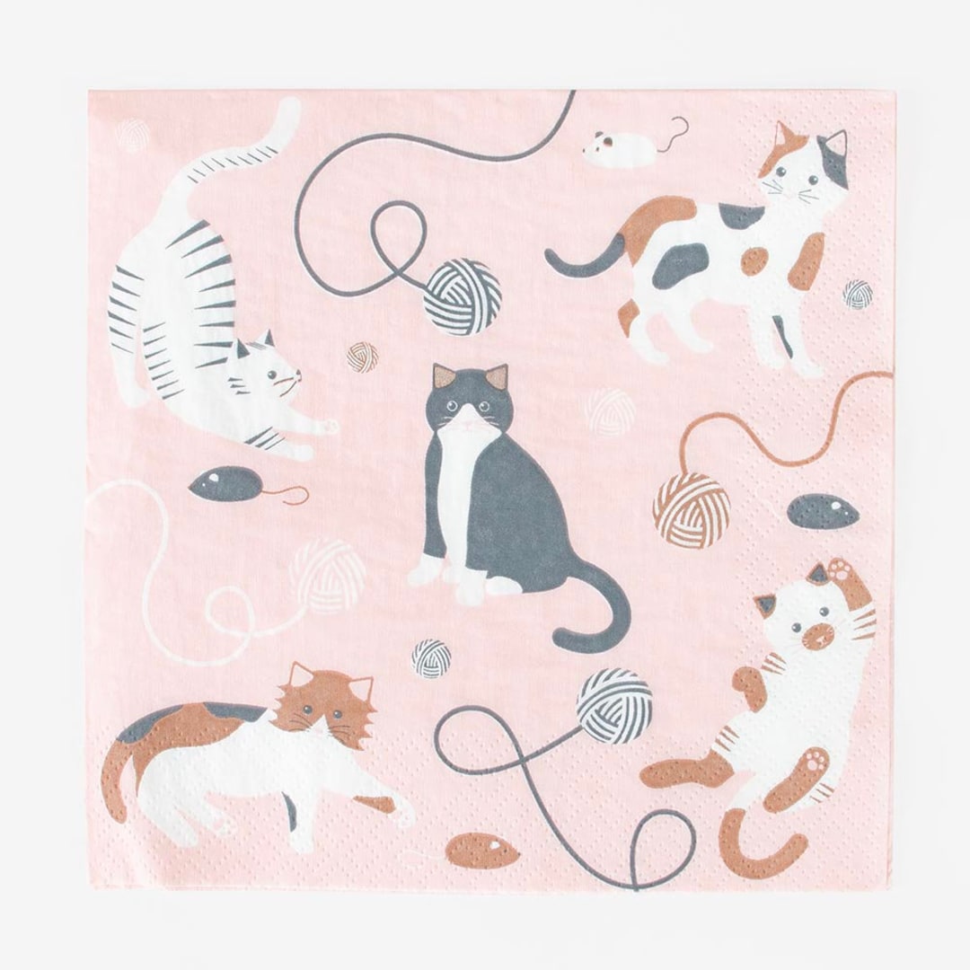 Pink Cat Napkins - Luncheon Size Paper Birthday Napkins 20ct - Cat ...