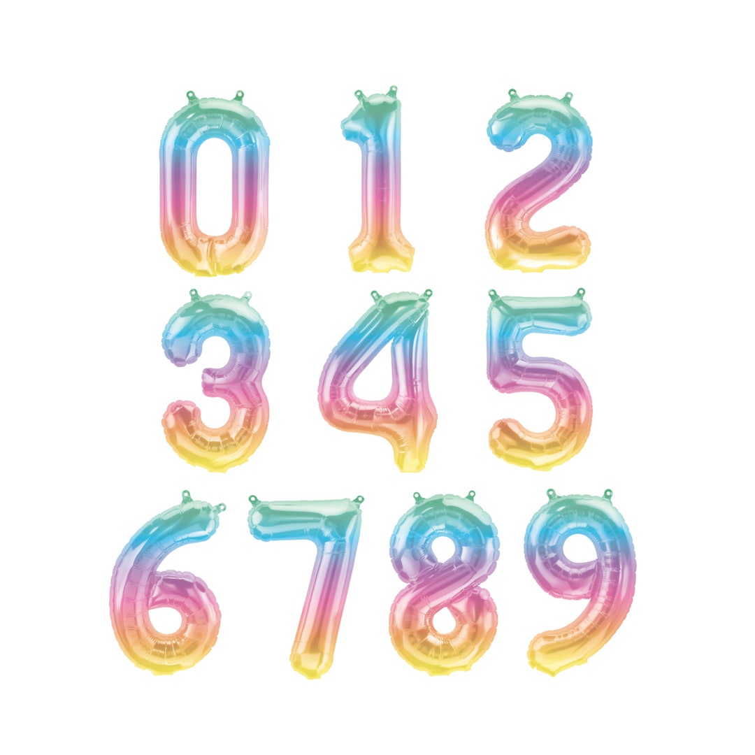 Pastel Rainbow Number Balloons - Rainbow Birthday Balloons, Ice Cream ...