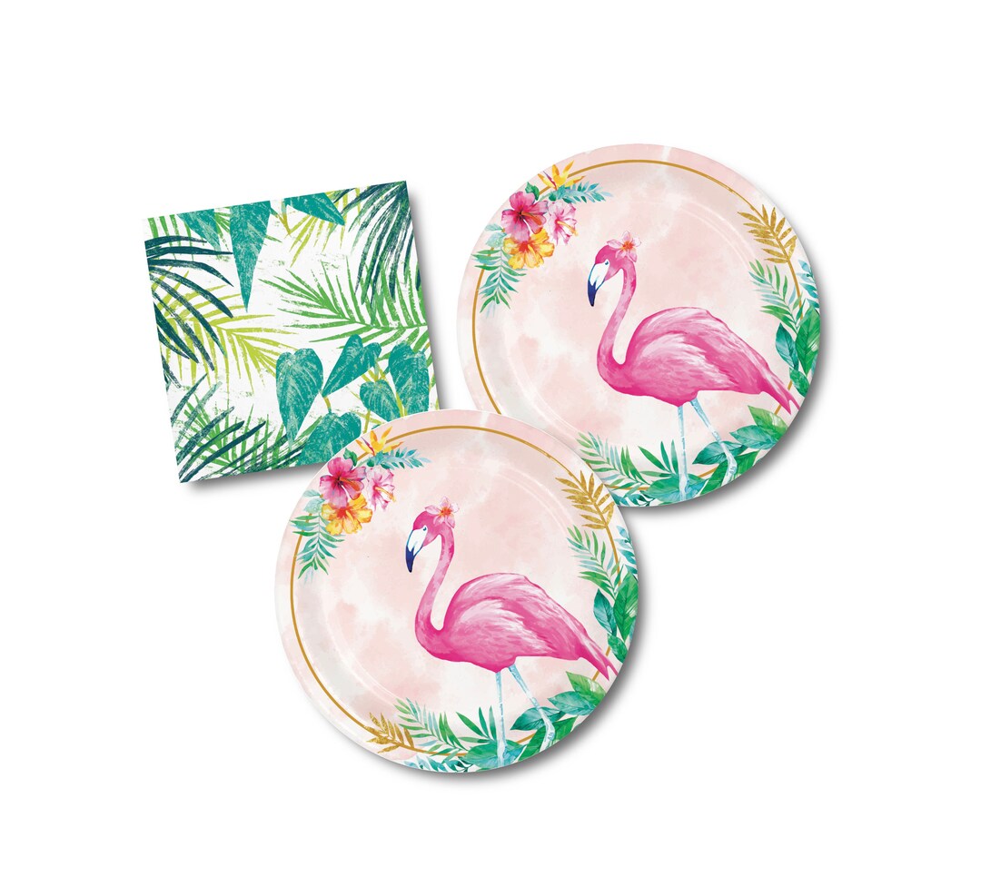Flamingo Plates and Napkins, Pink Flamingo Birthday, Tropical Bridal ...