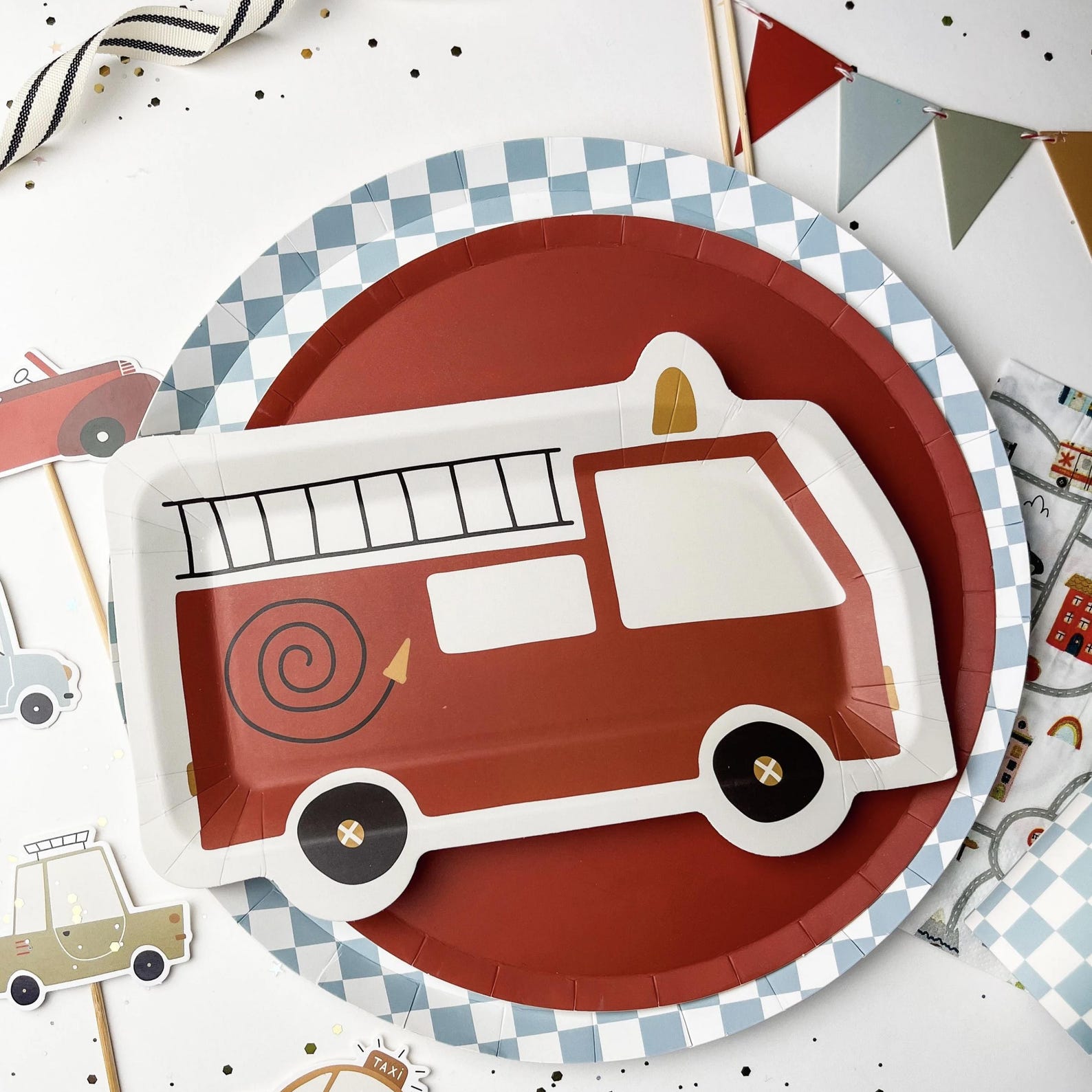 Red Firetruck Plates 12ct - Firefighter Birthday, First Responder Party ...