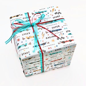 Race Car Gift Wrap - Racing Party, Racing Birthday, Birthday Gift Wrap ...