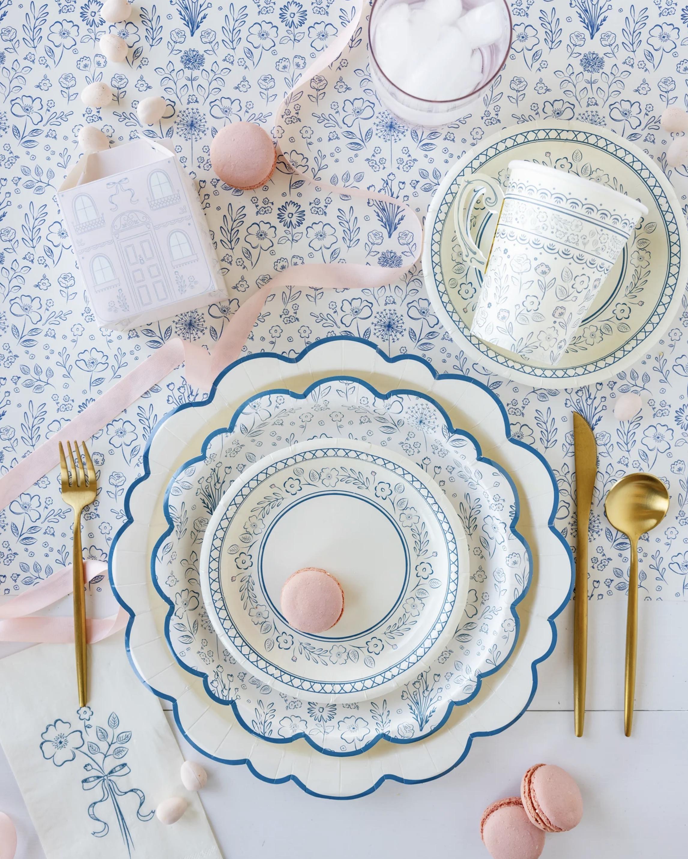 Blue Floral Party Plates - Something Blue Bridal Shower, Floral Garden ...