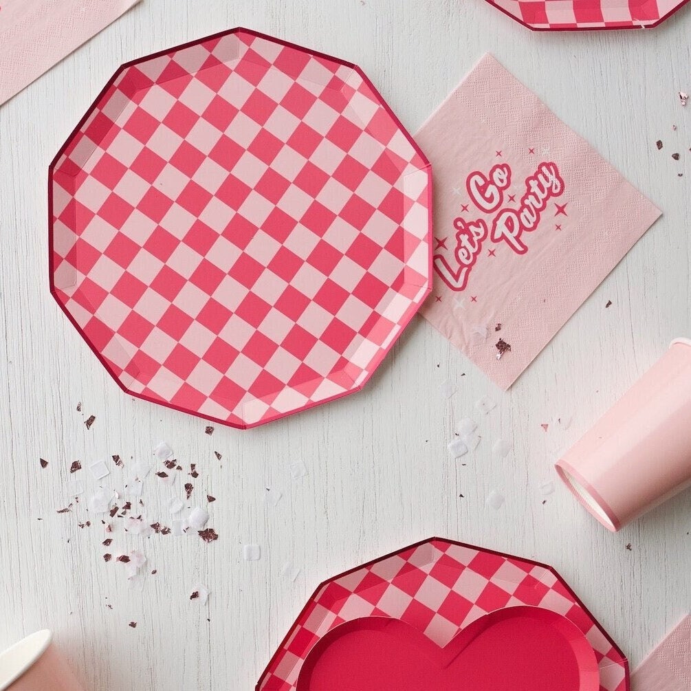 Pink Checkered Party Plates - Disco Cowgirl Bachelorette, Birthday ...