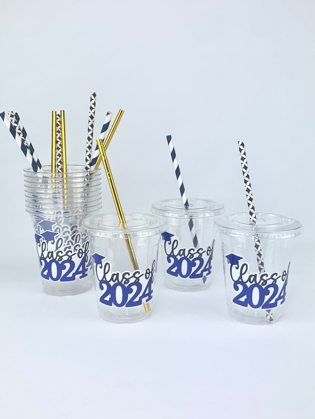 Blue Class of 2024 Graduation Party Cups, Disposable Plastic Cups ...