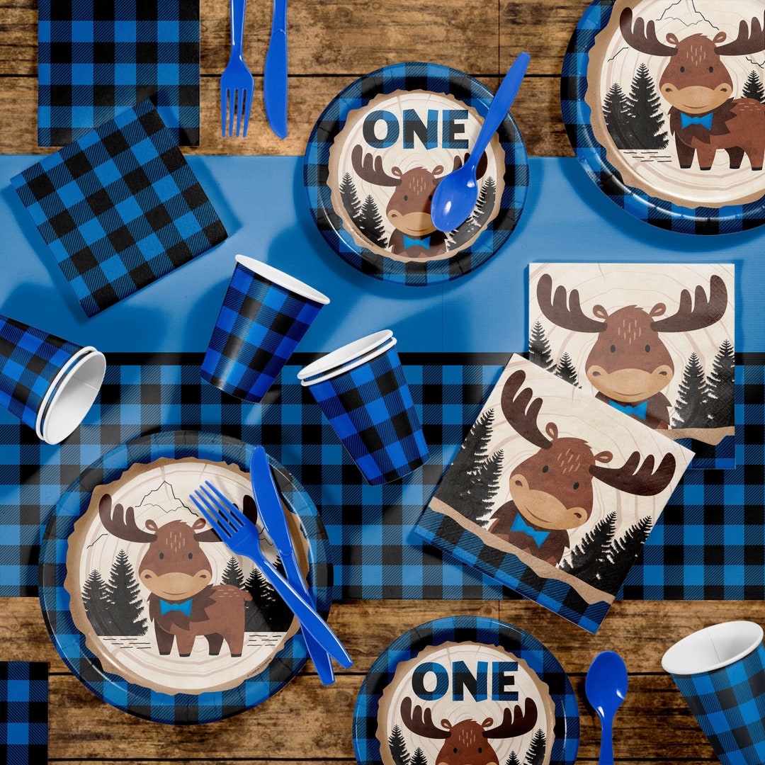 Moose Birthday Plates - Moose Party Supplies, Buffalo Plaid Birthday ...