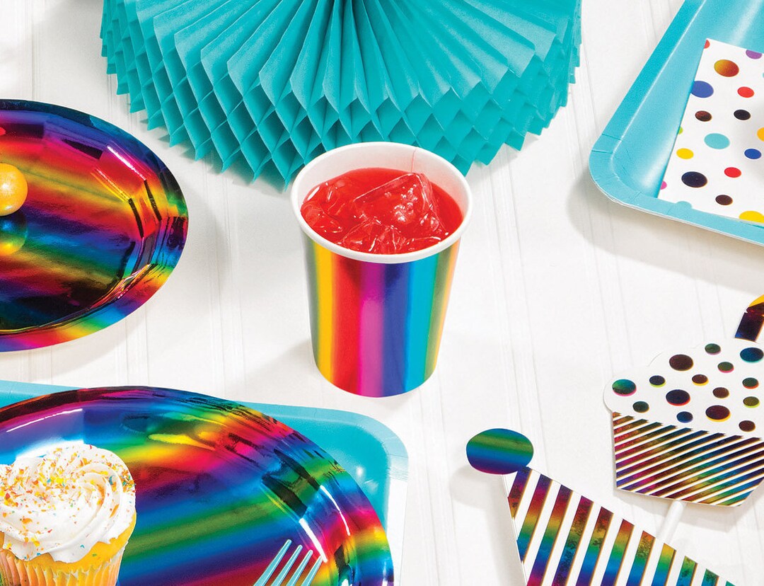 Rainbow Foil Paper Cups - Rainbow Party Cups - Rainbow Baby Shower ...