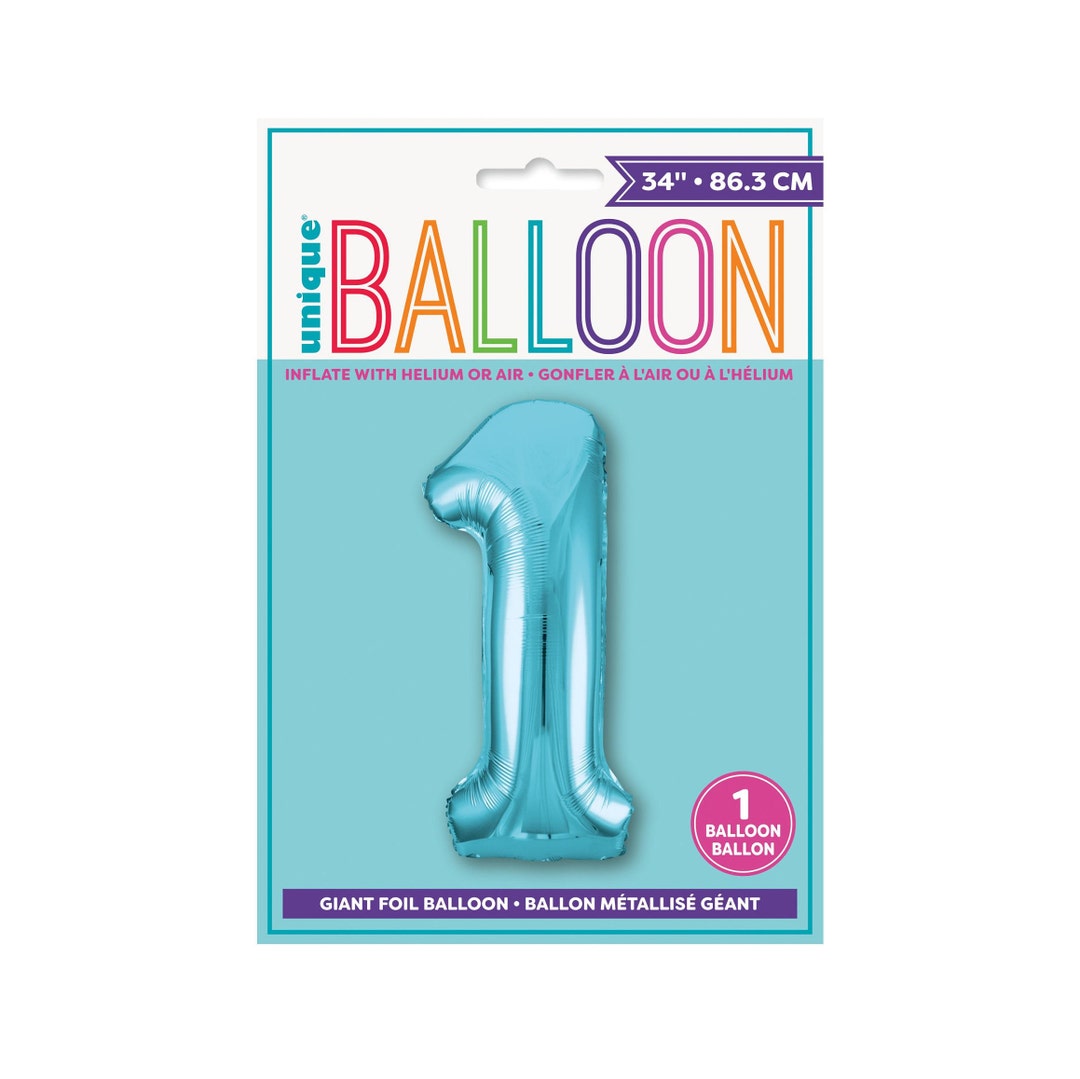 34" Blue Number One Balloon - First Birthday Balloon, Boy Birthday ...