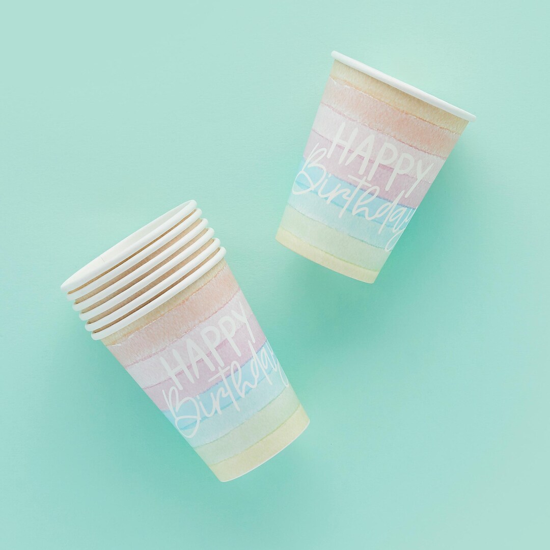 Pastel Rainbow Party Cups 8ct - Pastel Rainbow Birthday Decorations ...
