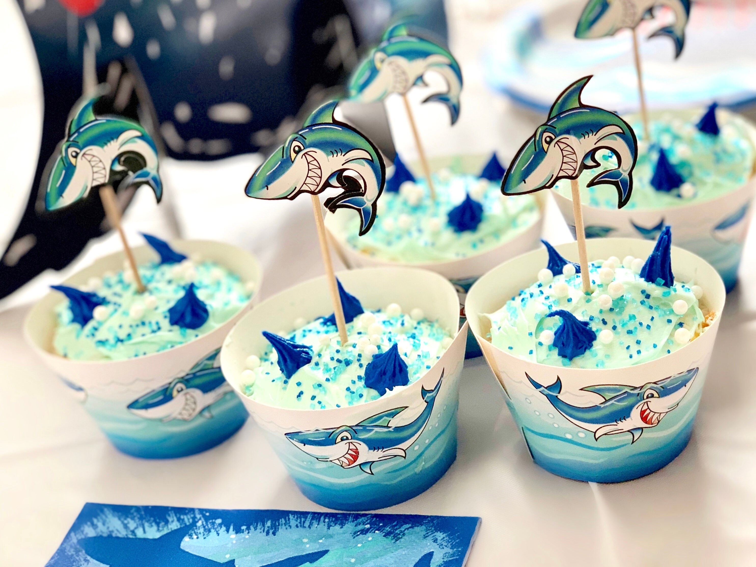 50 Shark Cupcake Picks With Wrappers Shark Party Shark - Etsy