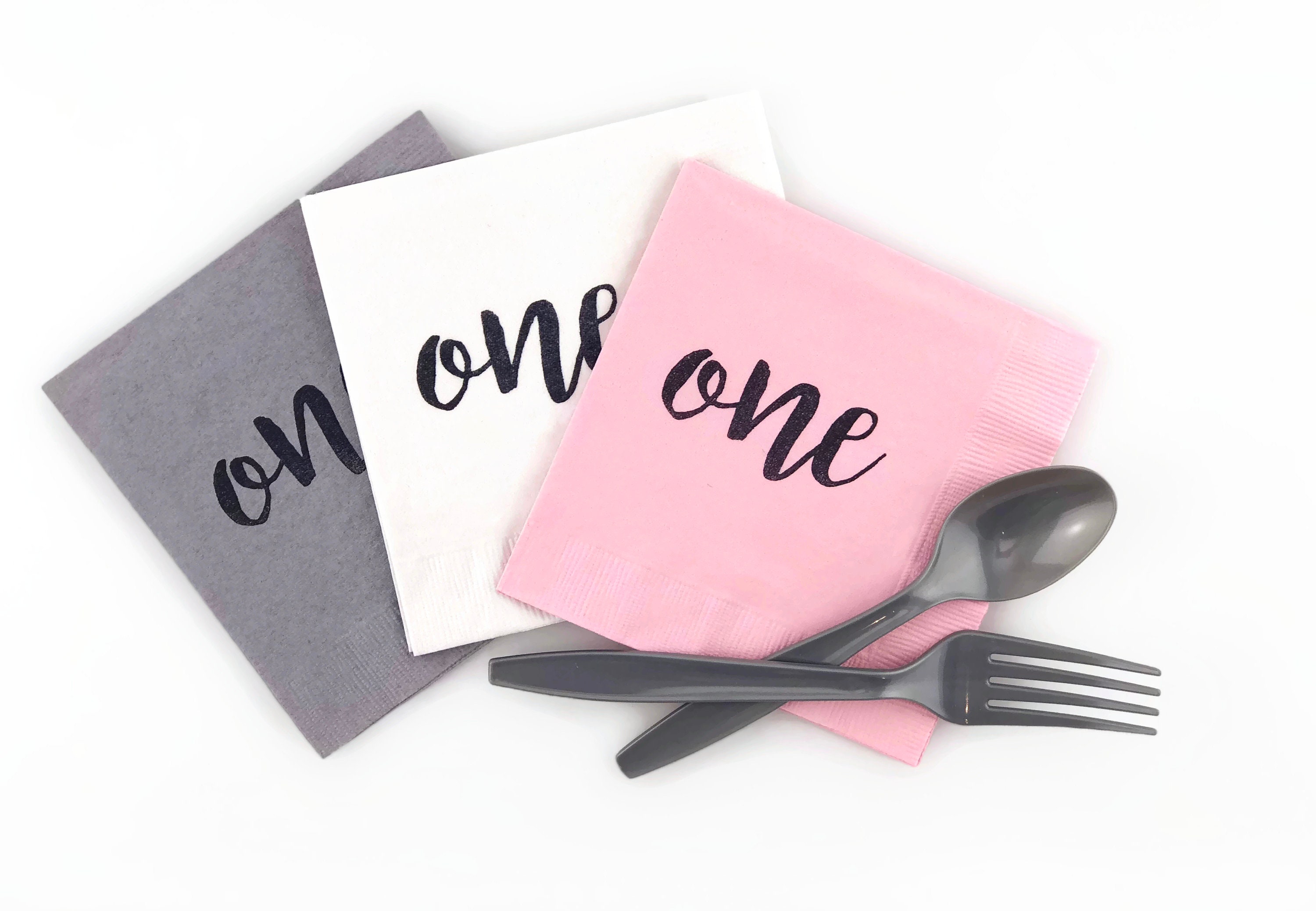 First Birthday Napkins - One Napkins, Birthday Party, Pink and Silver ...