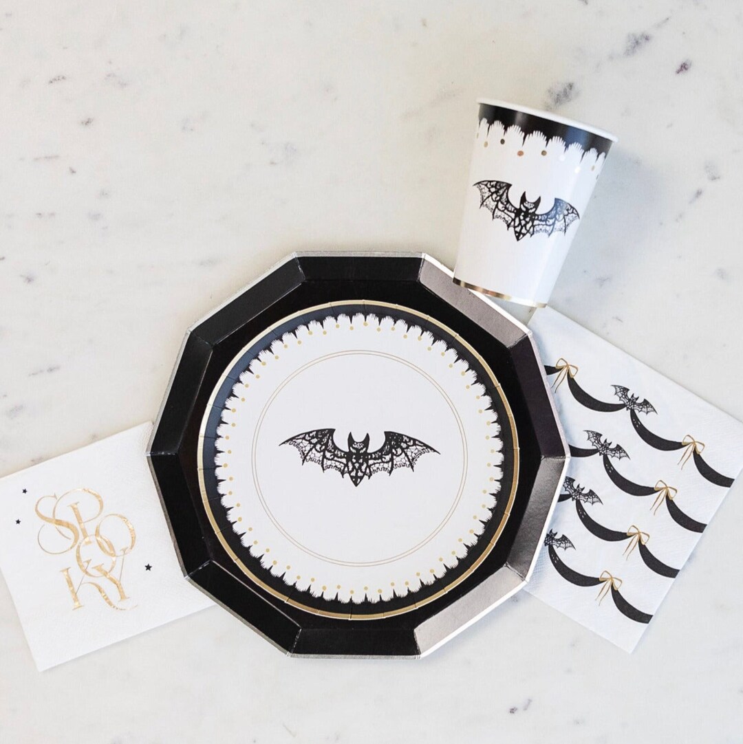 Lacy Bat Halloween Plates - Goth Party, Spooky Bachelorette, Reaper ...