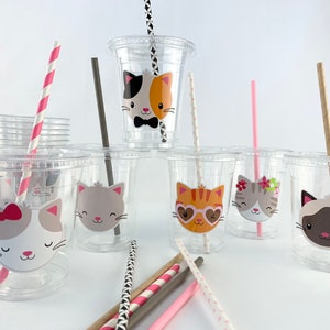 Cat Cups, Plastic Cups, Party Cups, Cat Party, Cat Birthday Party ...