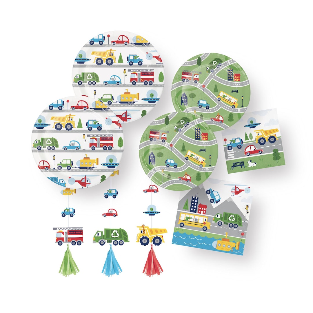Transportation Birthday Supplies - Vehicles Party Plates, Birthday ...