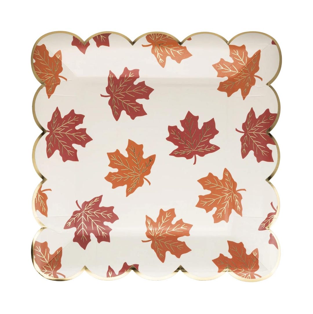 Autumn Leaf Dinner Plates 9” – 8ct Gold Foil Fall Paper Plates With ...