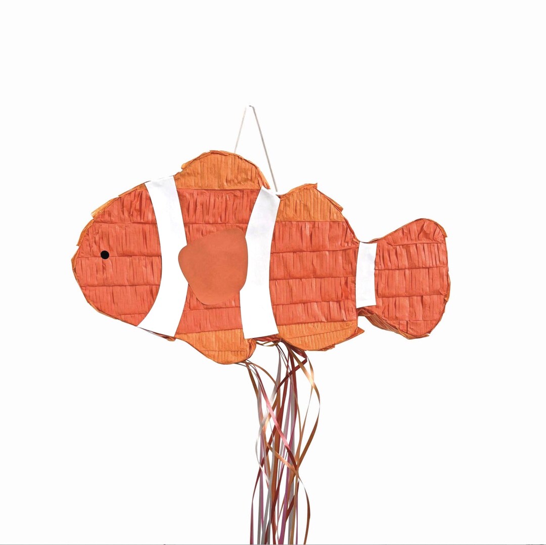 Orange Clown Fish Party Pinata - Ocean Birthday Decorations, Fish Party ...