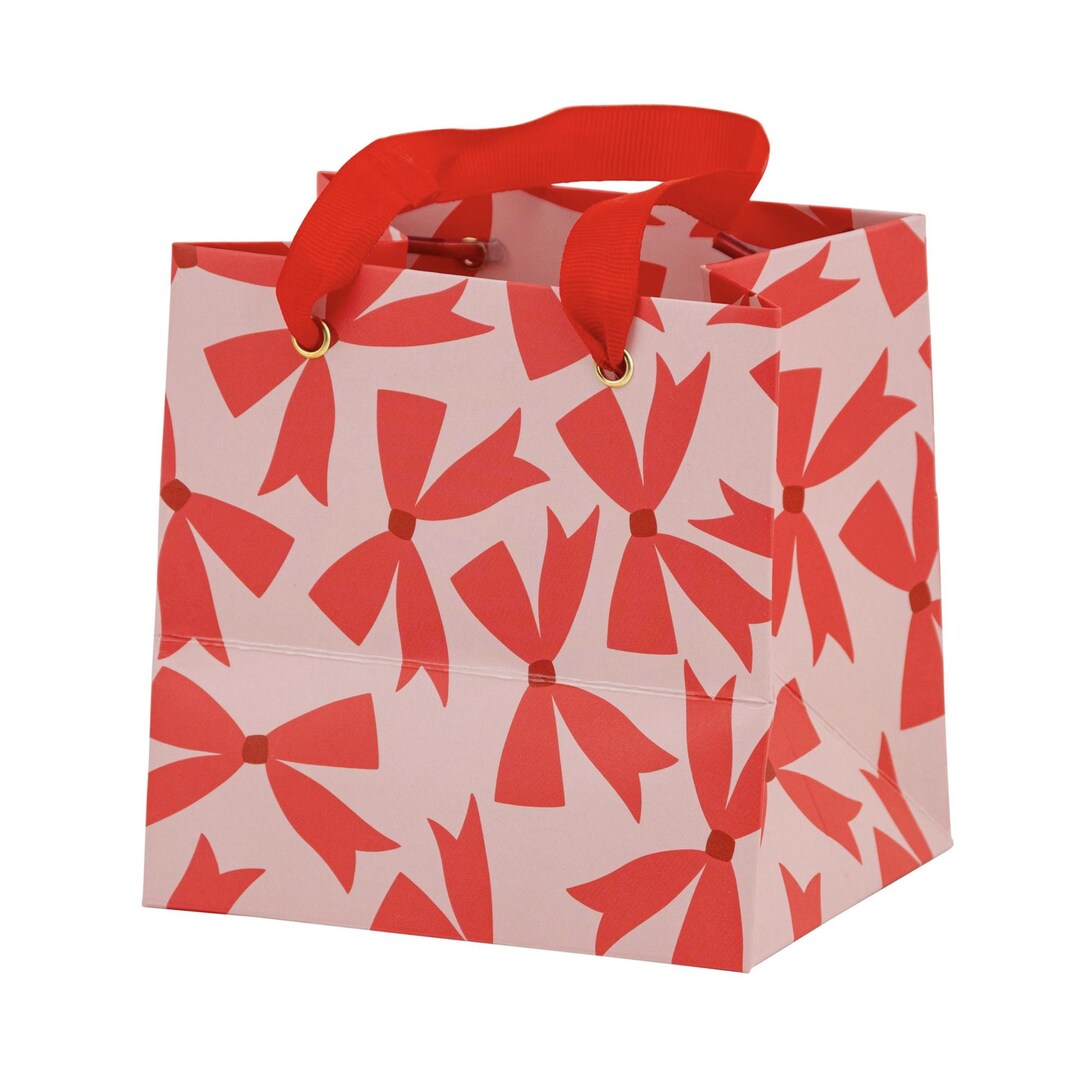 Pink & Red Bow Gift Bags X6 - Red Christmas Bows, Christmas Gift Bags ...